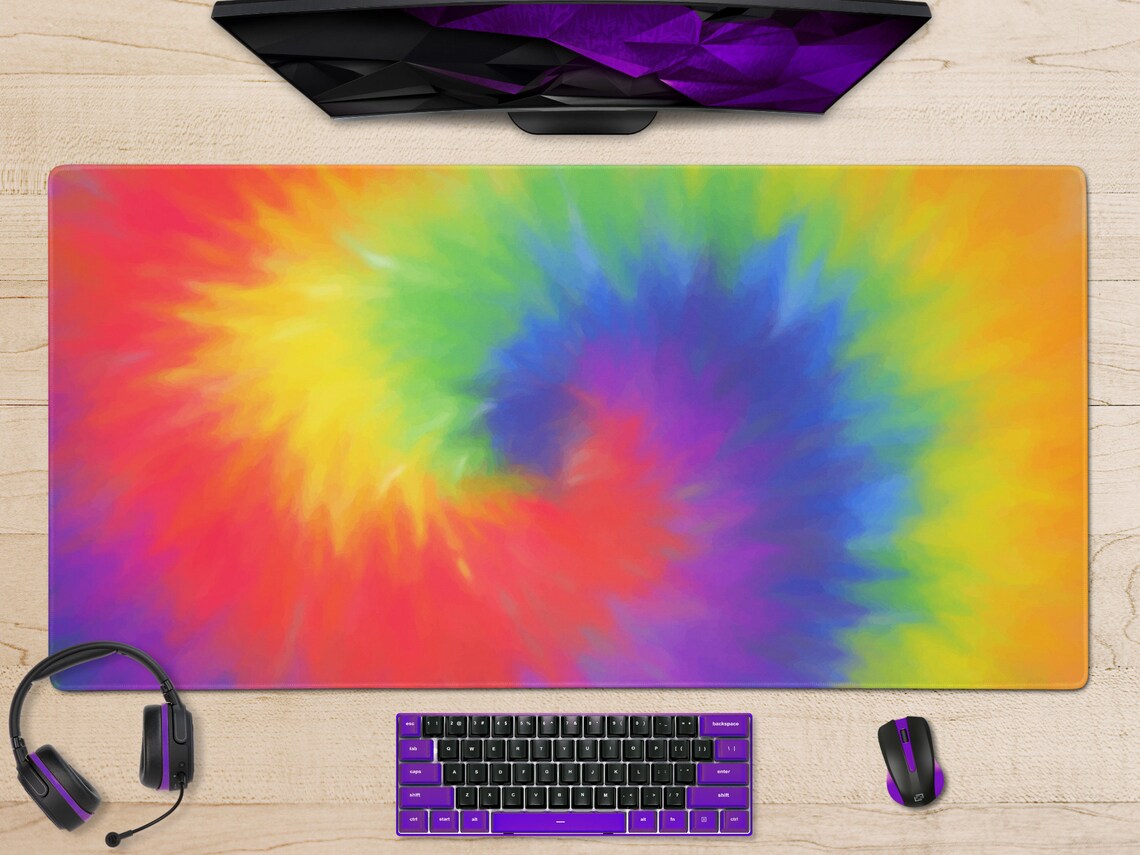 Rainbow Tie Dye Desk Mat Colorful Watercolor Lgbtq Pride - Etsy