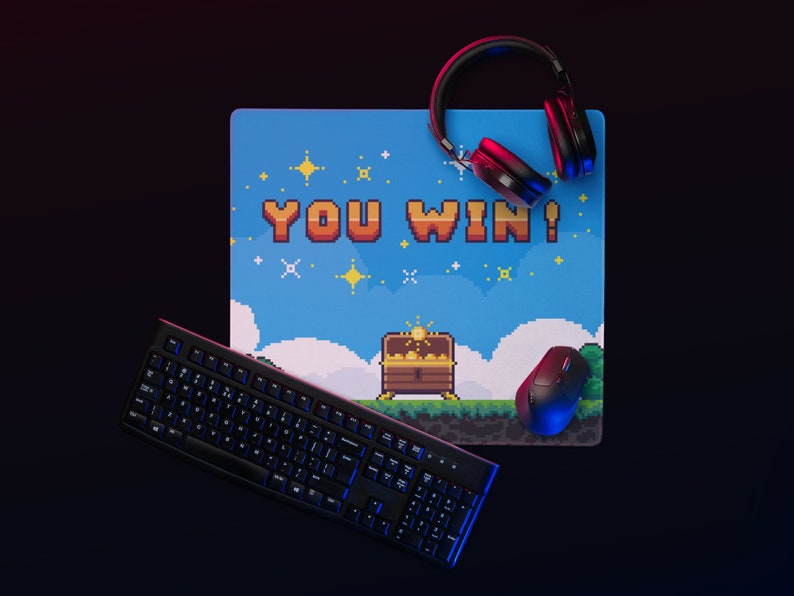 8-bit Retro Pixel Arcade You Win Desk Mat Gaming Large Mouse - Etsy