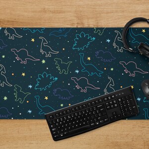 Dinosaur Outline Desk Mat, Stars Night Sky Prehistoric Stego Plesiosaur ...