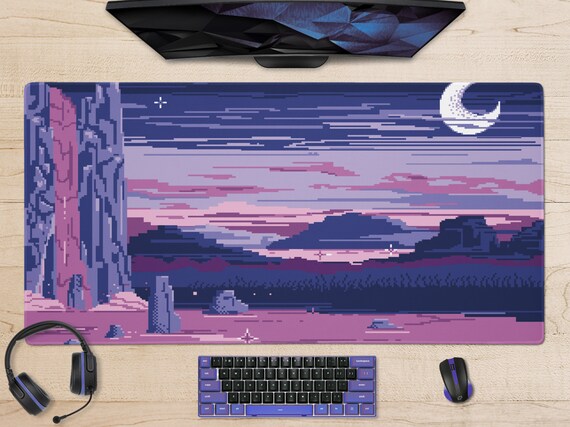 Pixel Art Lo-fi Aesthetic Landscape Desk Mat Purple Pink - Etsy