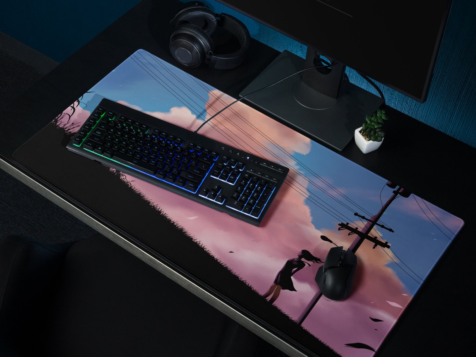 Windy Cloudy Sky Lo-fi Aesthetic Desk Mat Pink Cat Landscape - Etsy