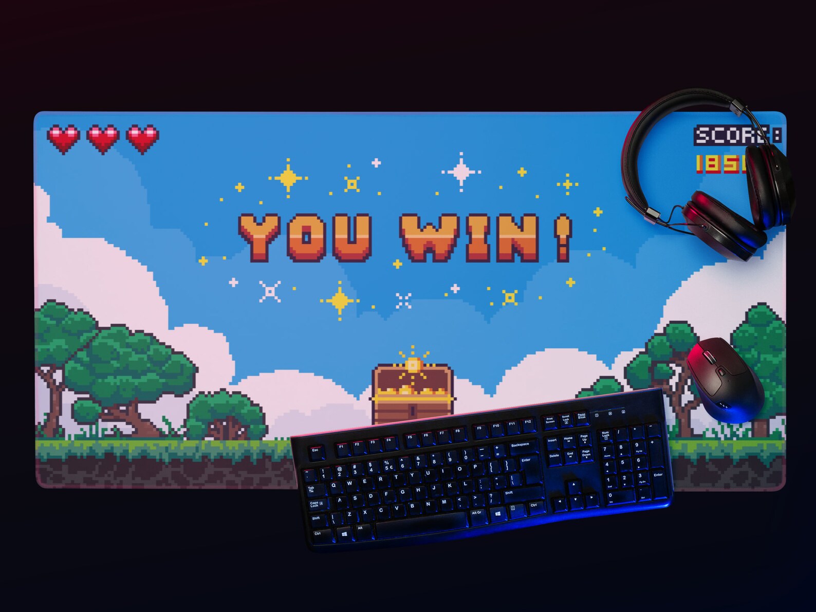 8-bit Retro Pixel Arcade You Win Desk Mat Gaming Large Mouse - Etsy