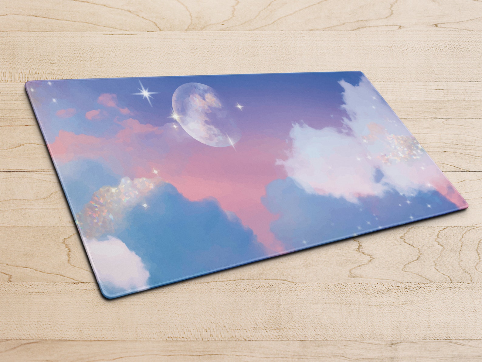 Pastel Clouds Dreamy Moon Desk Mat Aesthetic Cute Purple Pink - Etsy