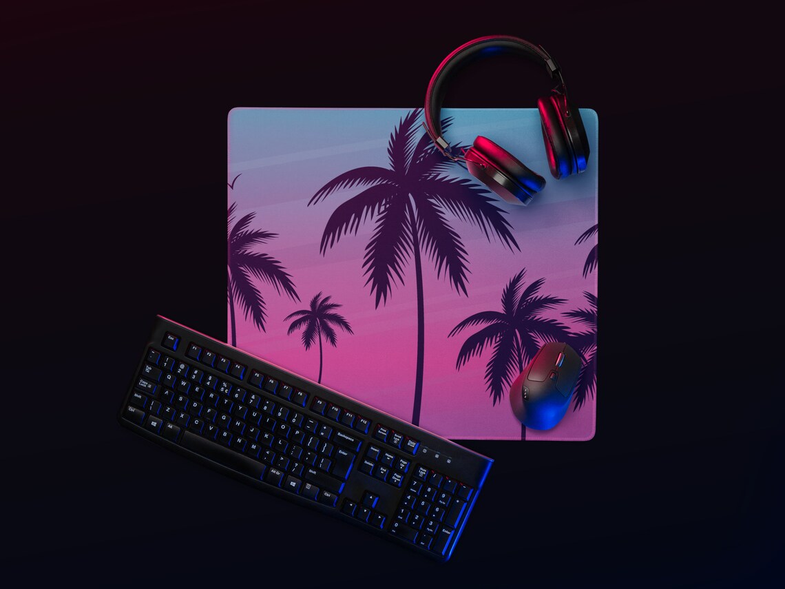 Palm Trees Sunset Desk Mat Miami Beach Blue Pink Summer - Etsy