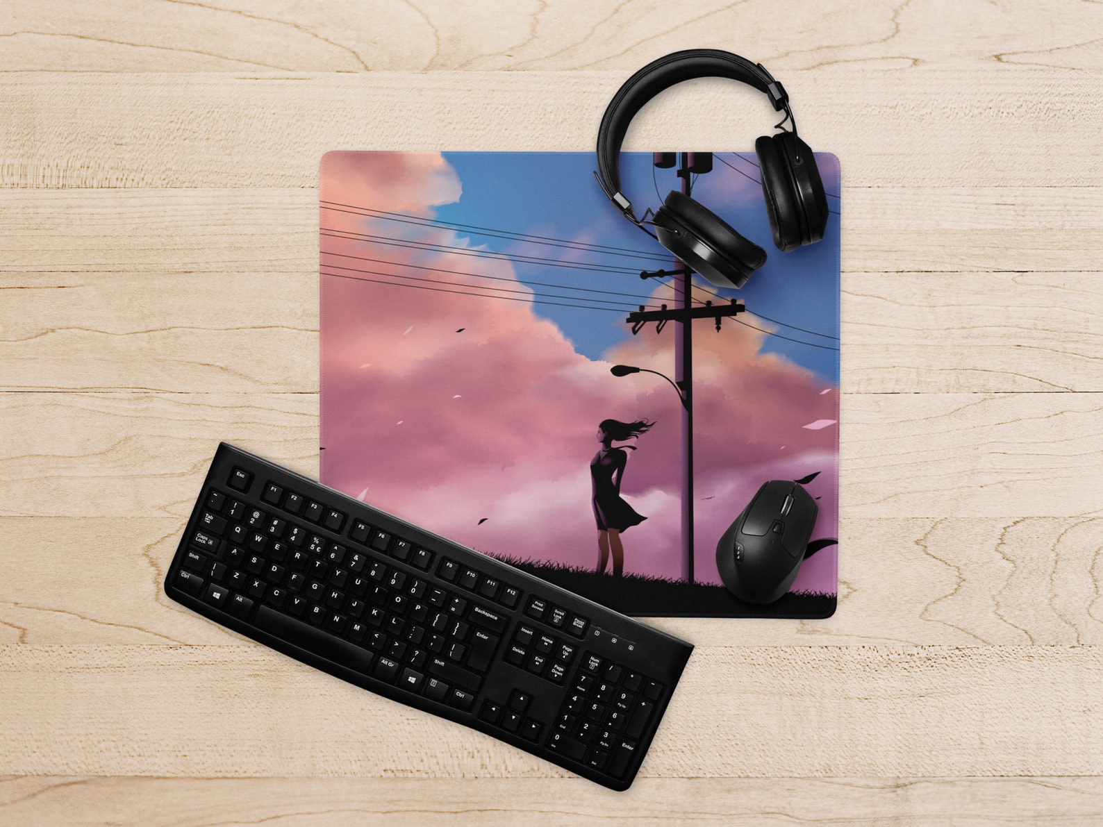 Windy Cloudy Sky Lo-fi Aesthetic Desk Mat Pink Cat Landscape - Etsy