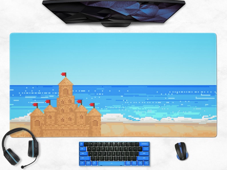 8-bit Arcade Retro Pixel Sand Castle Beach Desk Mat Gaming - Etsy