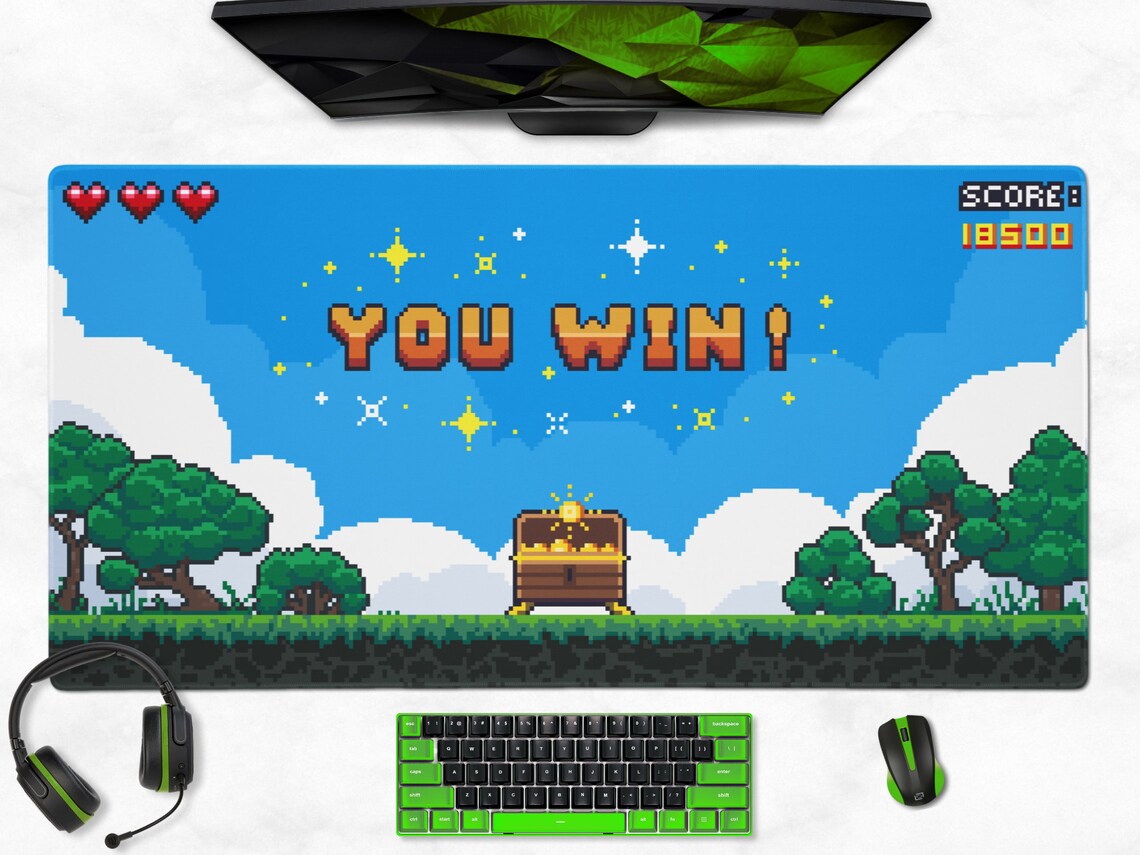 8-bit Retro Pixel Arcade You Win Desk Mat Gaming Large Mouse - Etsy