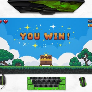 8-bit Retro Pixel Arcade You Win Desk Mat Gaming Large Mouse - Etsy