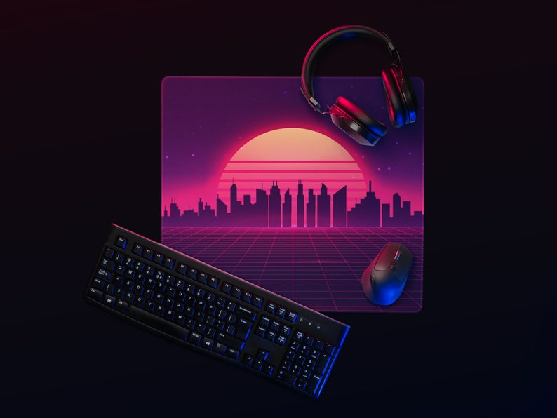 Vaporwave Skyline Retro 80s 90s Desk Mat Purple Pink Neon - Etsy