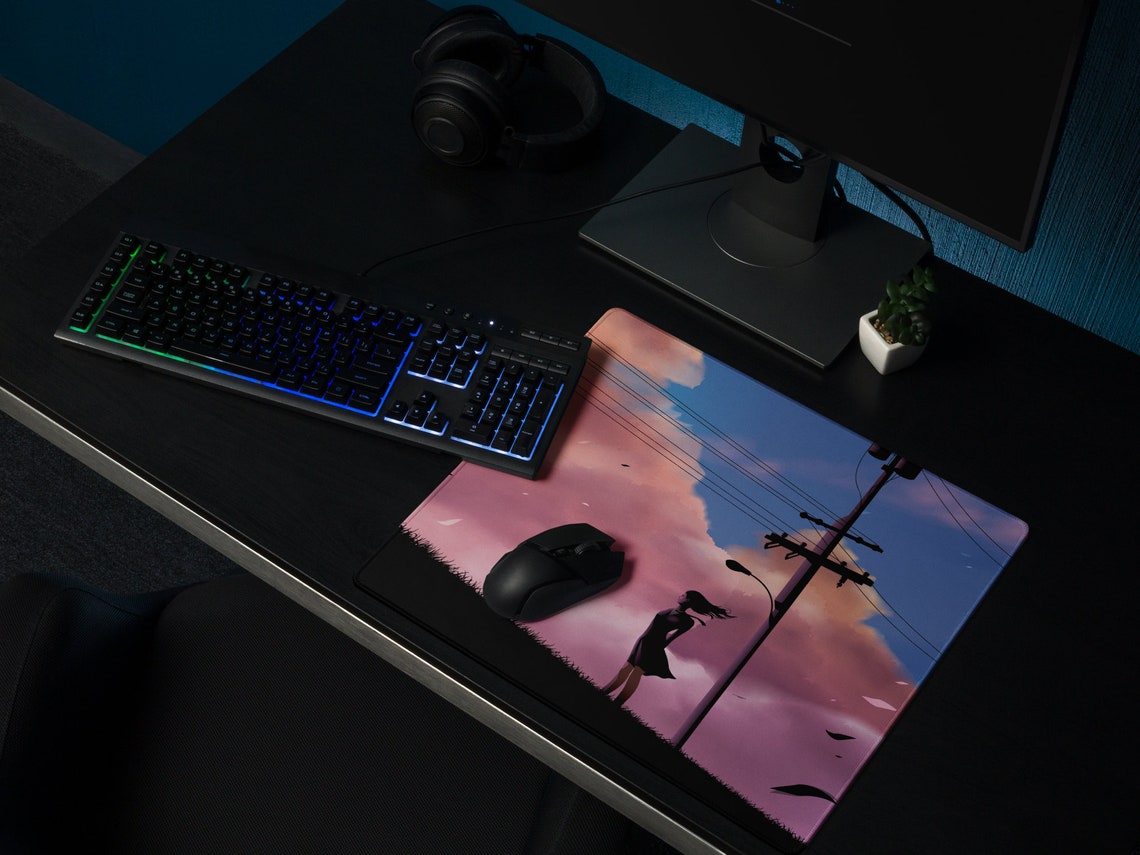 Windy Cloudy Sky Lo-fi Aesthetic Desk Mat Pink Cat Landscape - Etsy