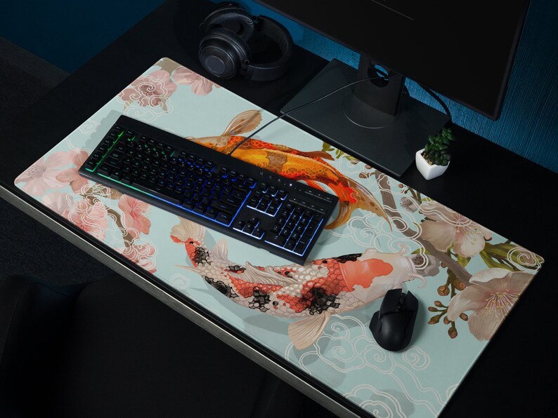 Japanese Koi Fish Pond Desk Mat Cherry Blossom Carp Sakura - Etsy
