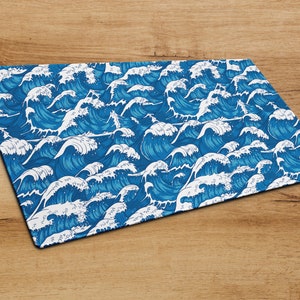 Sea Waves Japanese Desk Mat, Blue Storm Water Surf Ocean Gaming Large ...