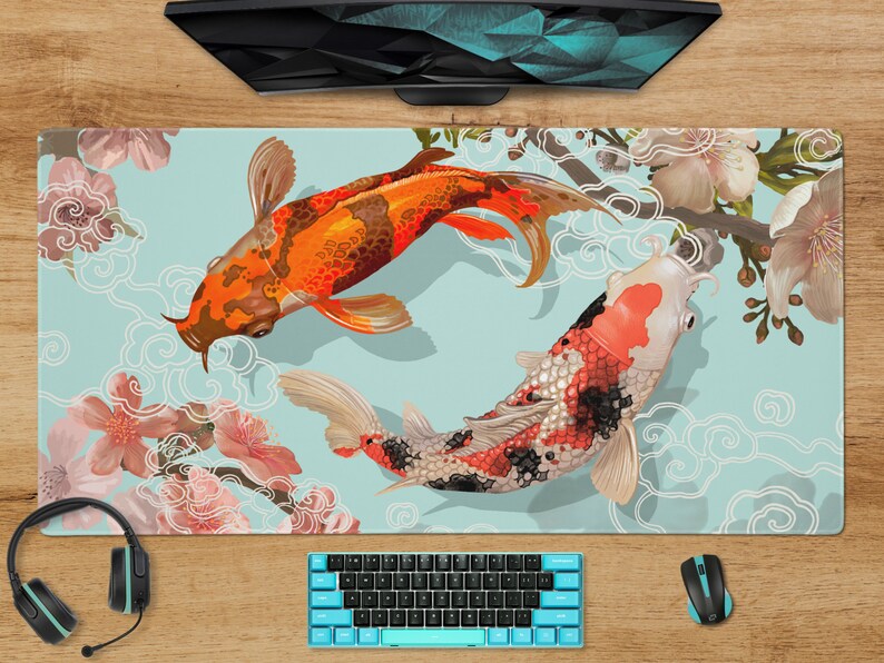 Japanese Koi Fish Pond Desk Mat Cherry Blossom Carp Sakura - Etsy
