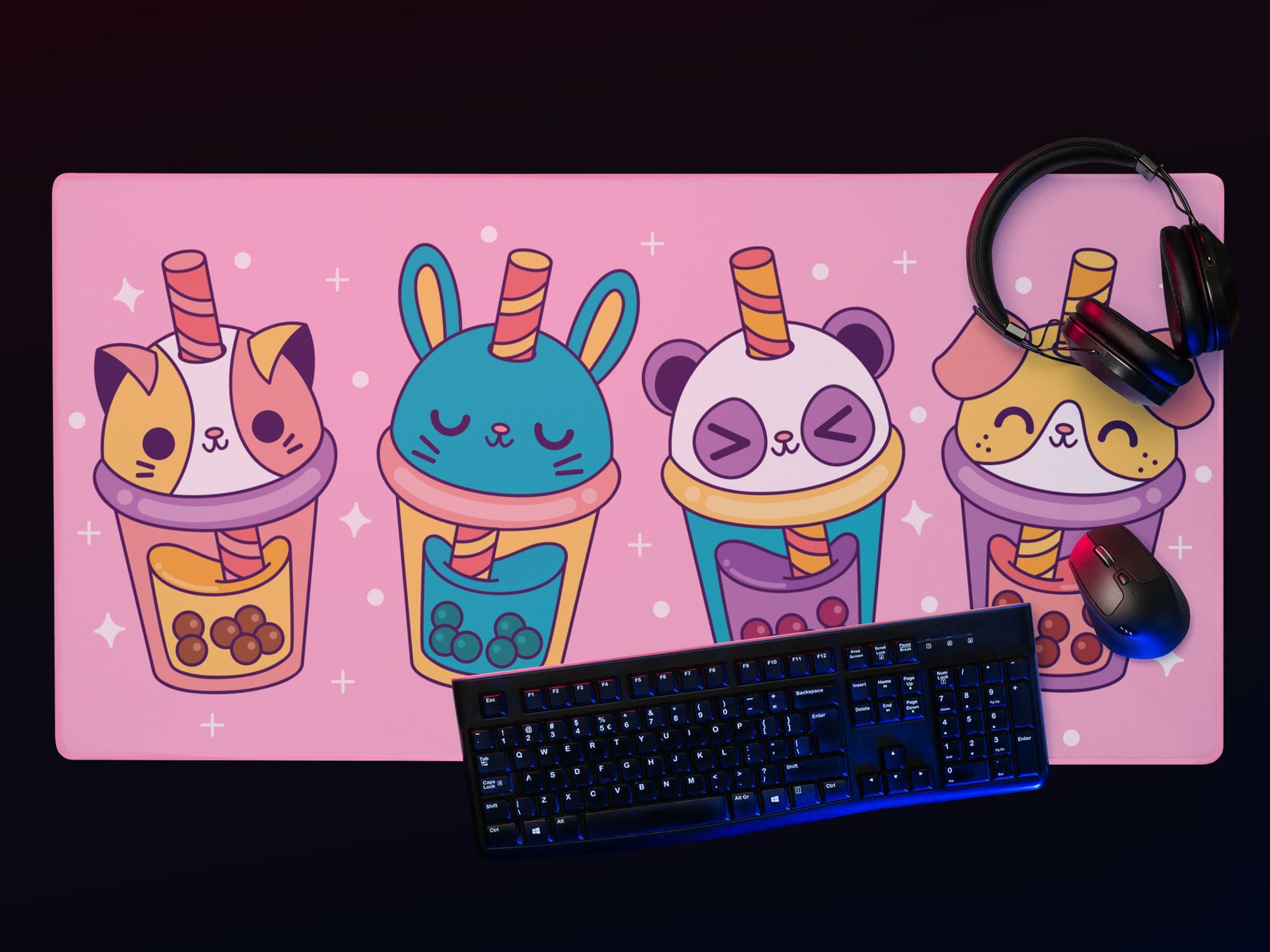 Kawaii Cute Animal Bubble Tea Desk Mat Boba Pink Gaming Large - Etsy