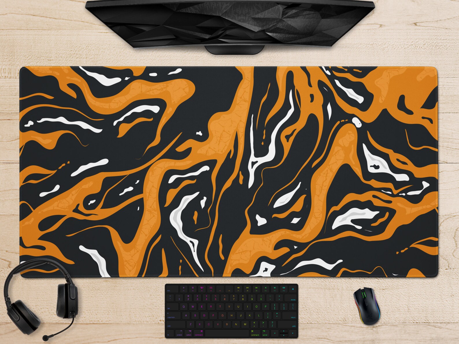 Abstract Liquid Fluid Desk Mat Paint Splash Orange Gaming - Etsy