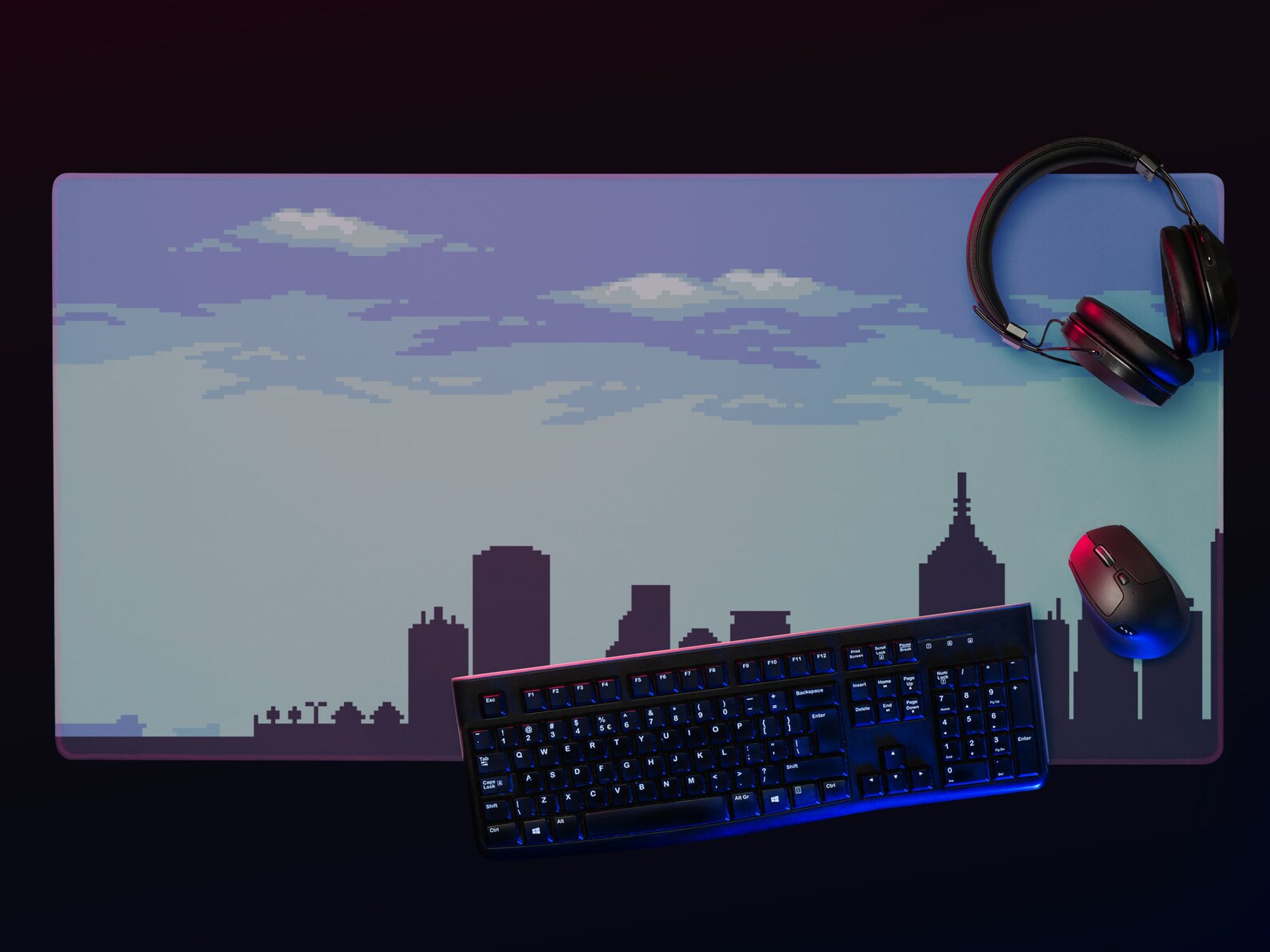 Lofi 8 Bit Retro City Skyline Pixel Art Cityscape Blue Desk - Etsy