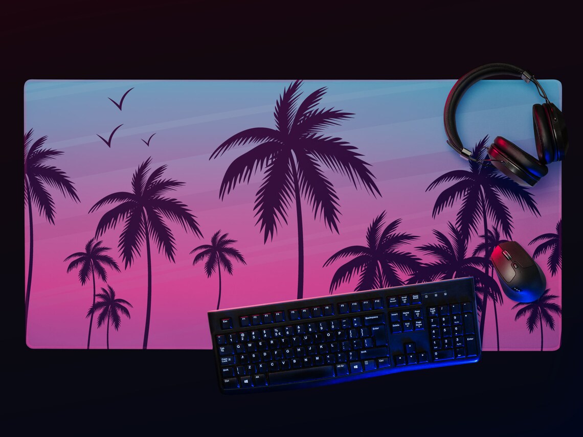 Palm Trees Sunset Desk Mat Miami Beach Blue Pink Summer - Etsy