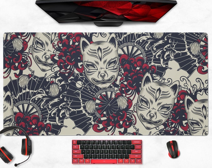 Japanese Kitsune Samurai Floral Desk Mat Gaming Large Mouse Pad ...