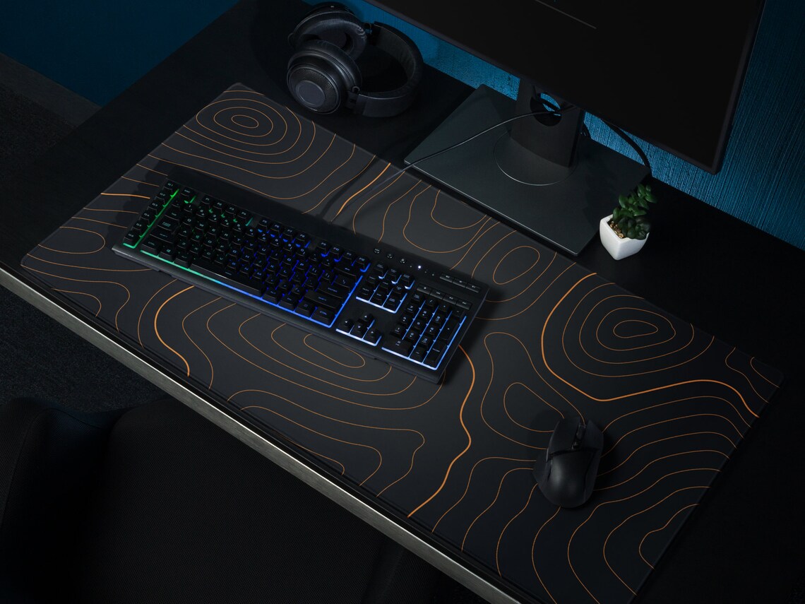 Topographic Abstract Desk Mat Orange Geographic Map Gaming - Etsy