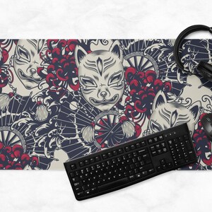 Japanese Kitsune Samurai Floral Desk Mat Gaming Large Mouse Pad ...