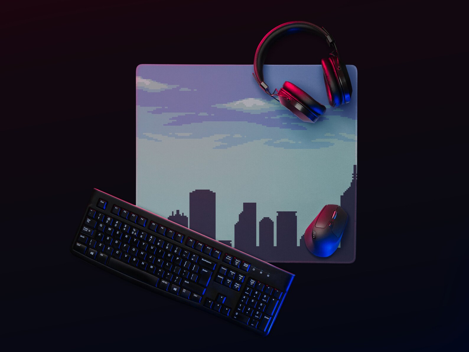 Lofi 8 Bit Retro City Skyline Pixel Art Cityscape Blue Desk - Etsy