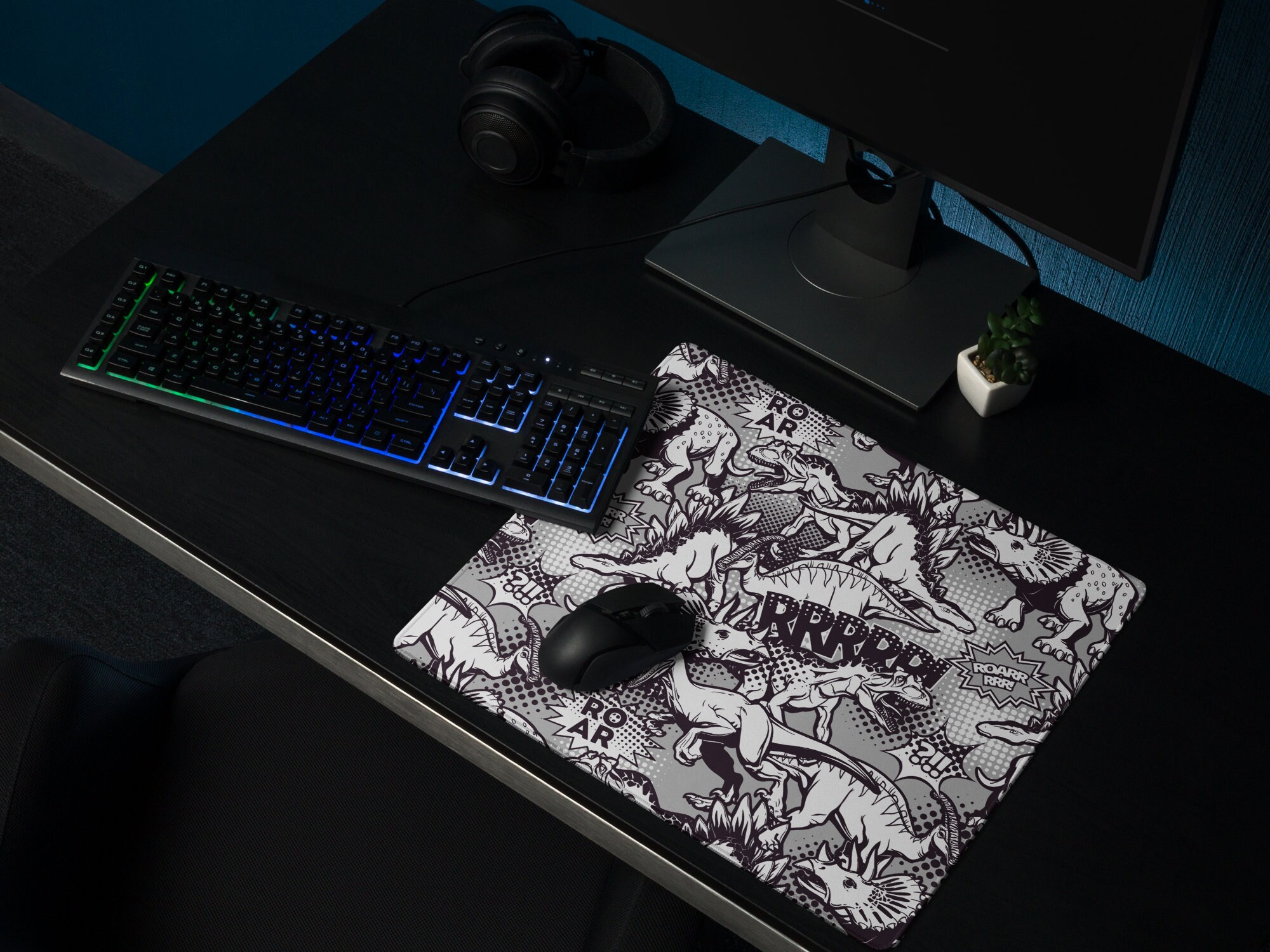 Dinosaur Comic Desk Mat Prehistoric Stegosaur Triceratops - Etsy