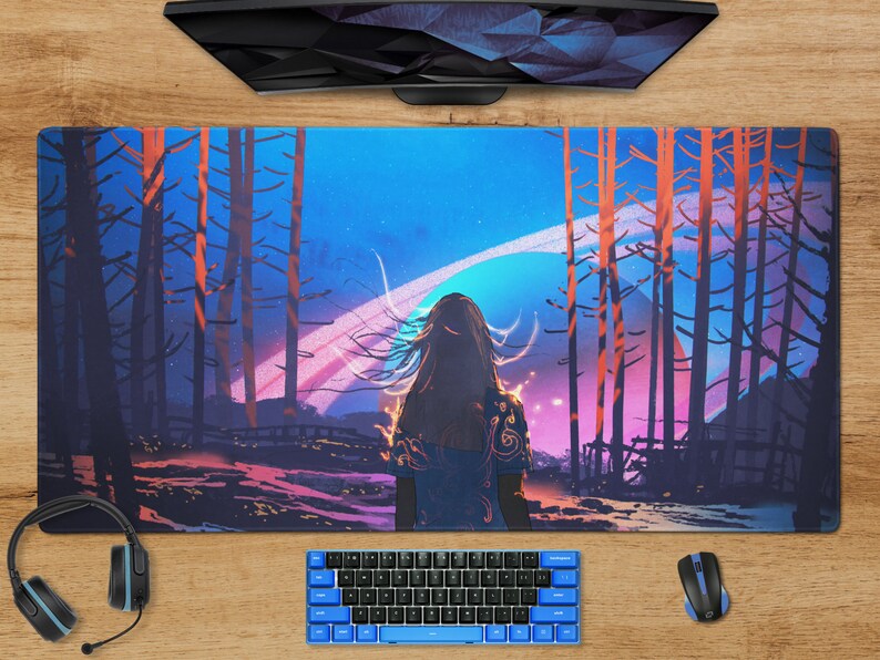 Fantasy Saturn Night Sky Desk Mat Planet Forest Nature - Etsy