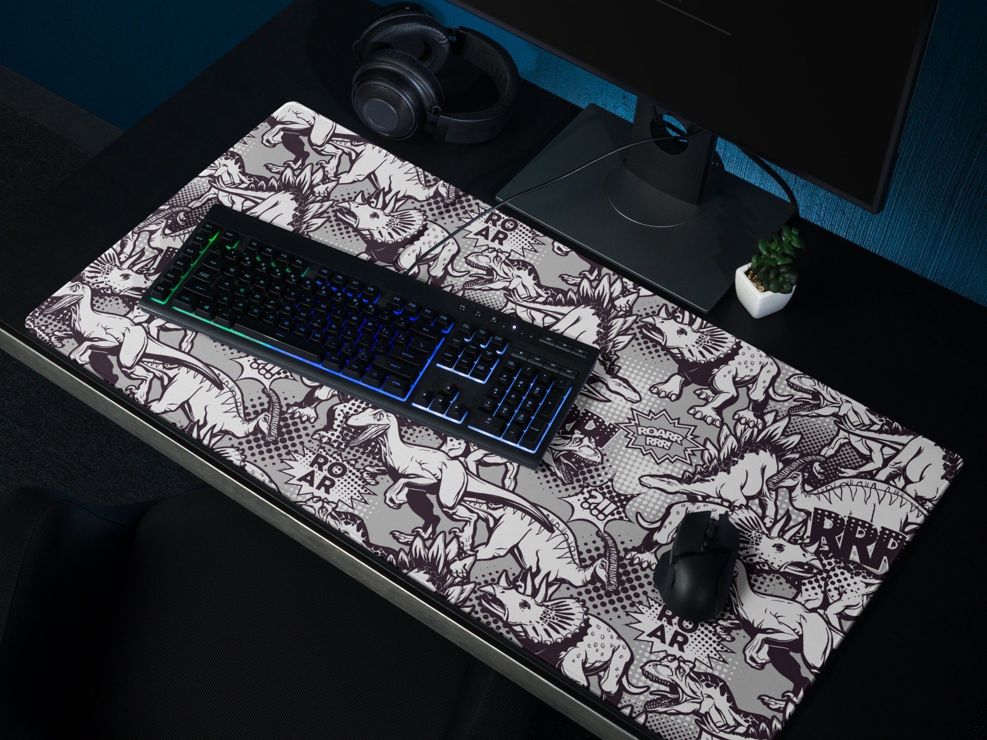 Dinosaur Comic Desk Mat Prehistoric Stegosaur Triceratops - Etsy