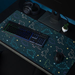 Dinosaur Outline Desk Mat, Stars Night Sky Prehistoric Stego Plesiosaur ...