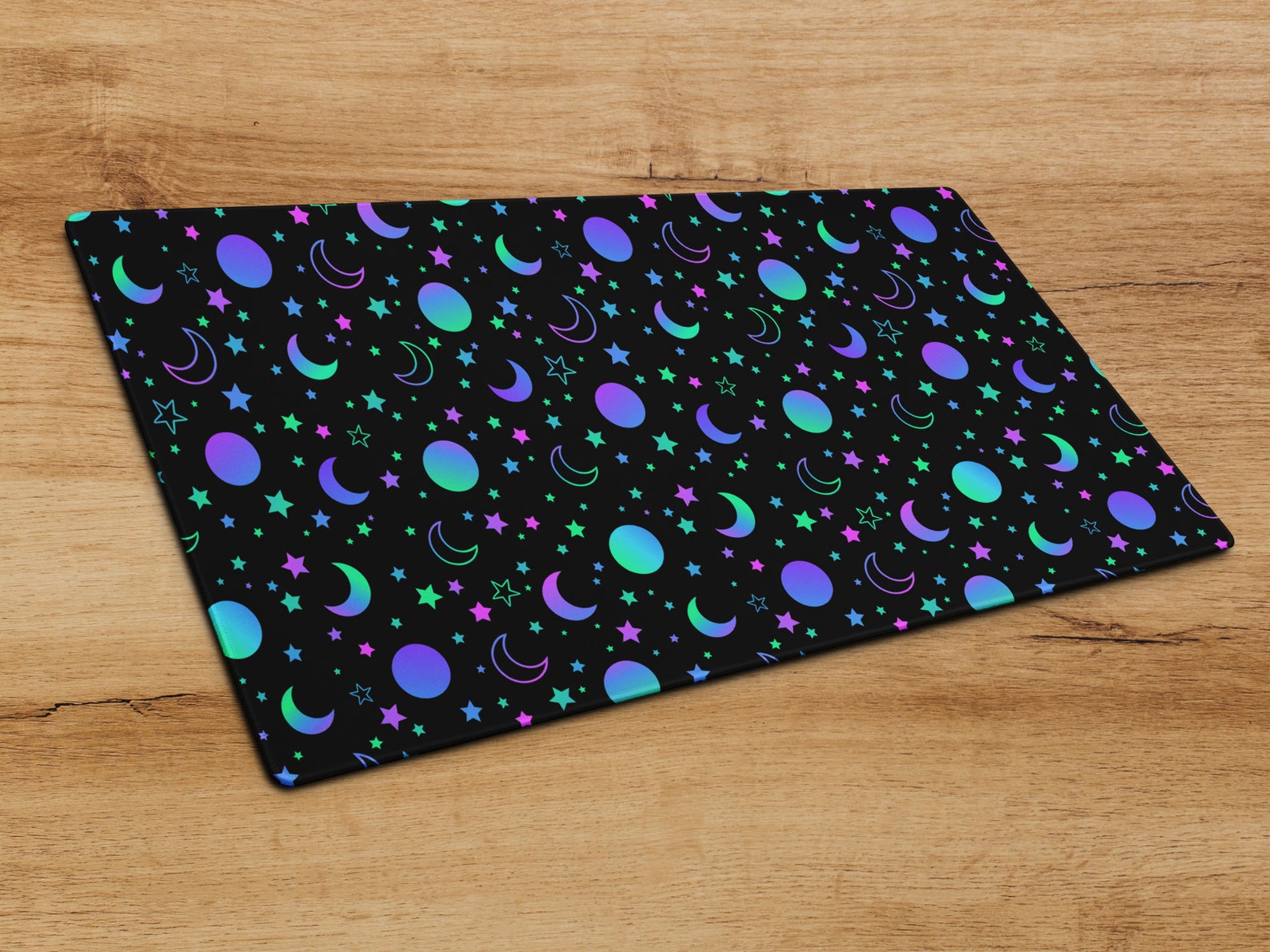 Pastel Goth Moon and Stars Desk Mat Neon Witchy Black Gaming - Etsy