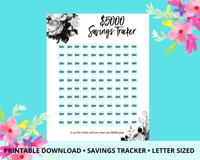 5,000 Dollar Savings Tracker Budget Planner Printable, Savings ...