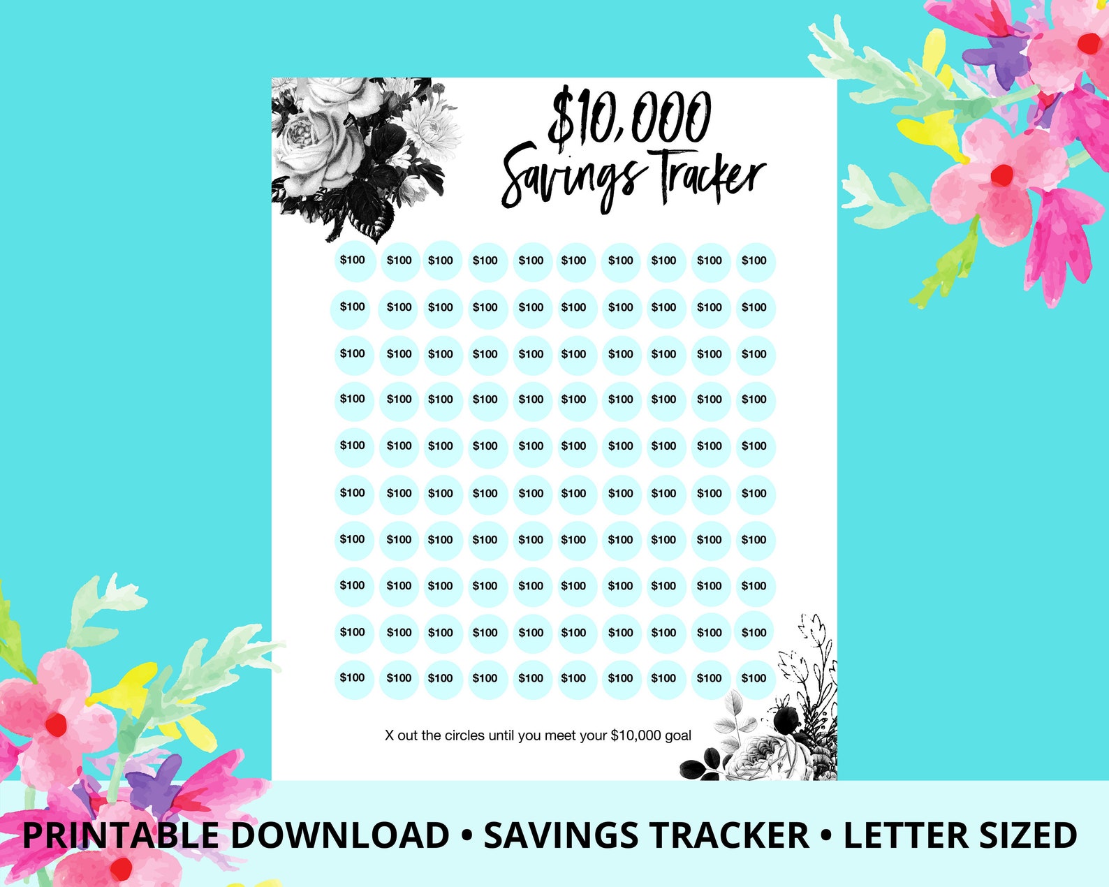 10,000 Dollar Savings Tracker Budget Planner Printable, Savings ...