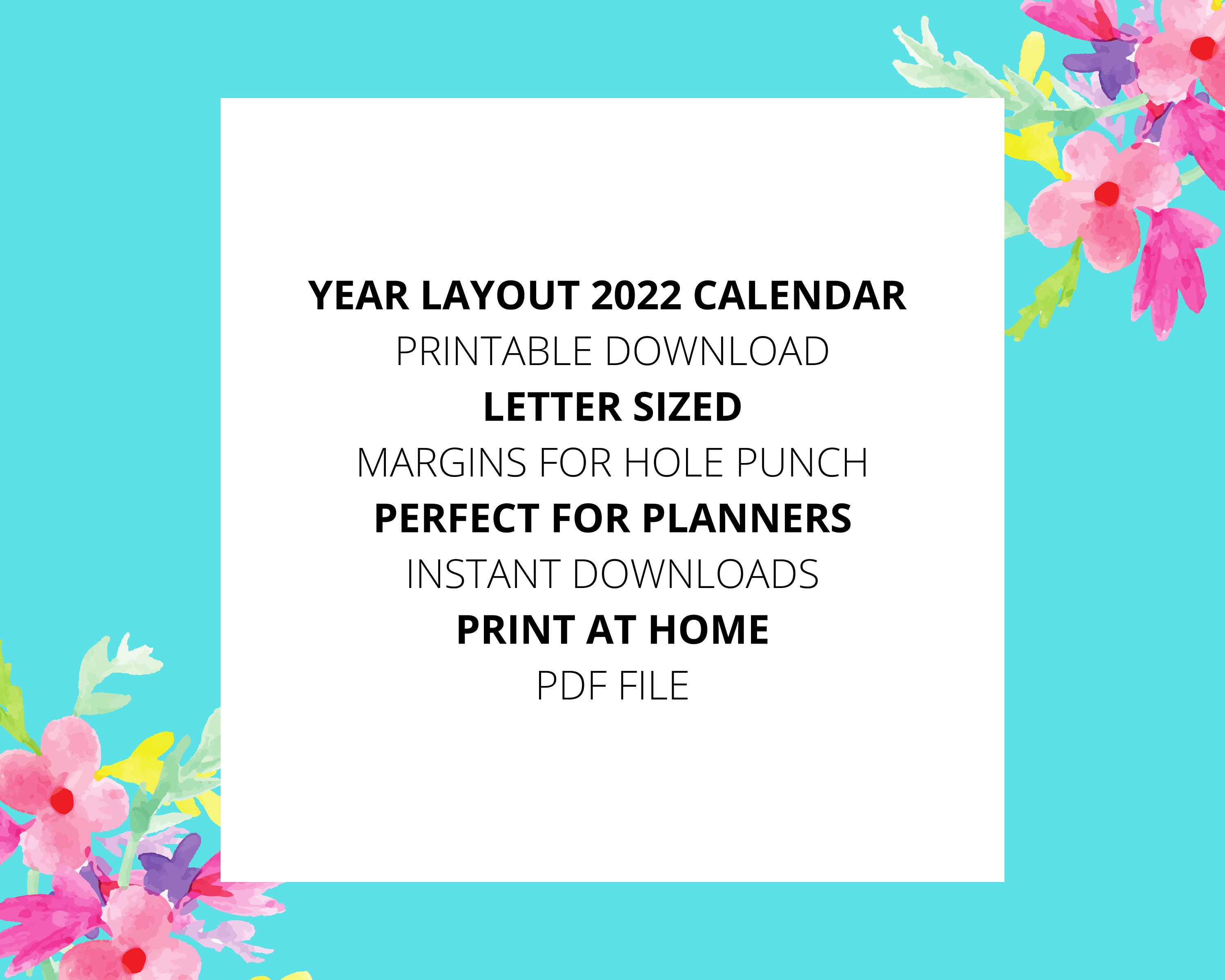 2022 Year Calendar Printable PDF Calendar Minimal Calendar - Etsy