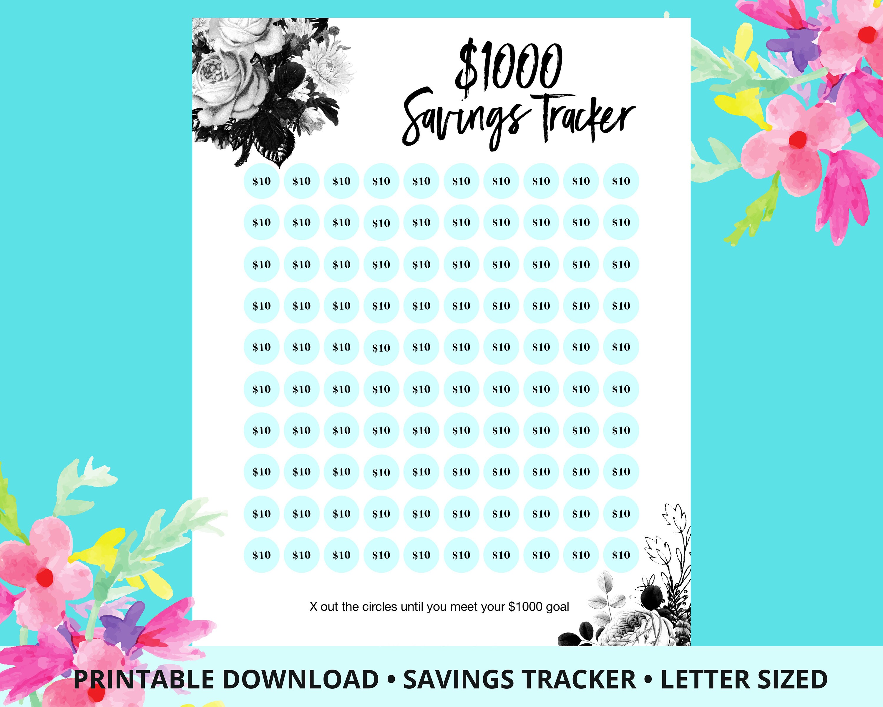 1000 Dollar Savings Tracker Budget Planner Printable | Etsy