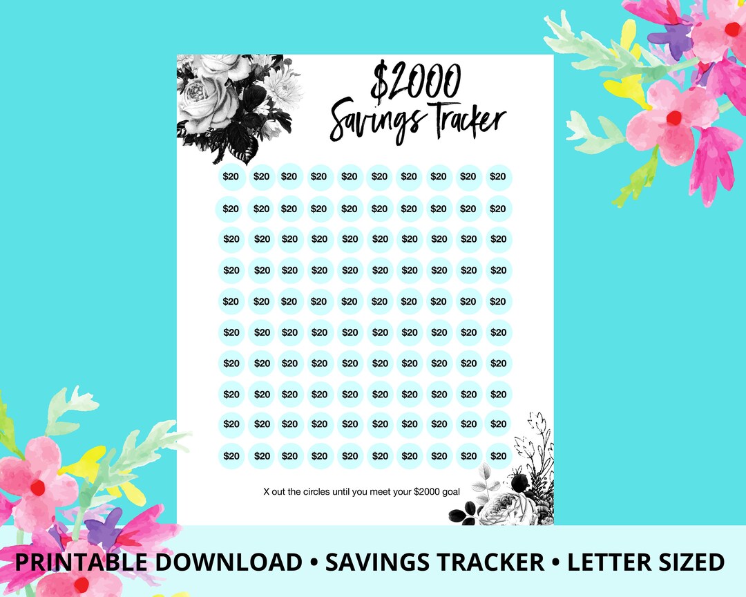 2,000 Dollar Savings Tracker Budget Planner Printable, Savings ...