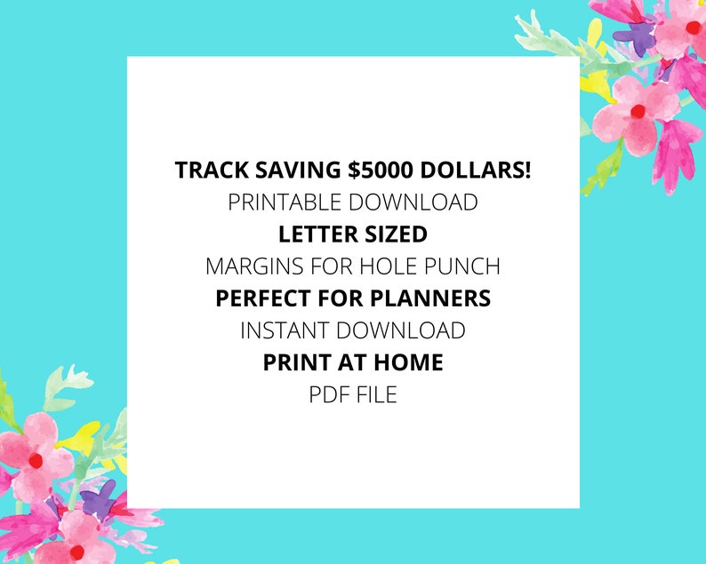 5,000 Dollar Savings Tracker | Budget Planner Printable, Savings ...