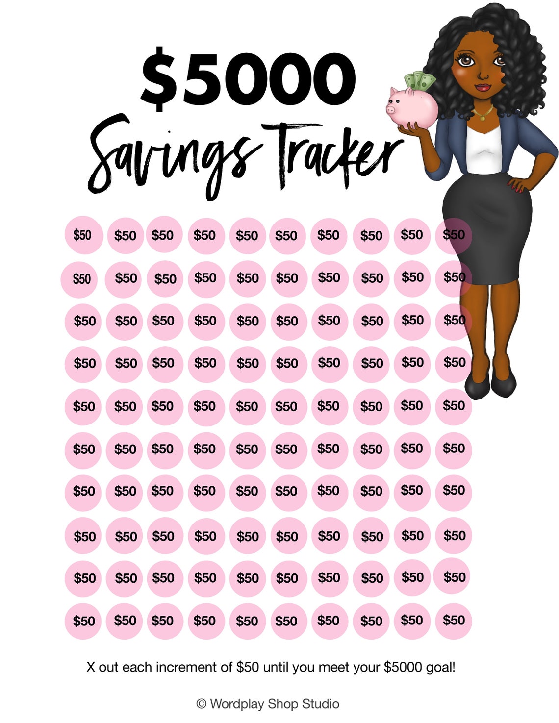 5,000 Dollar Savings Tracker | Budget Planner Printable, Savings ...