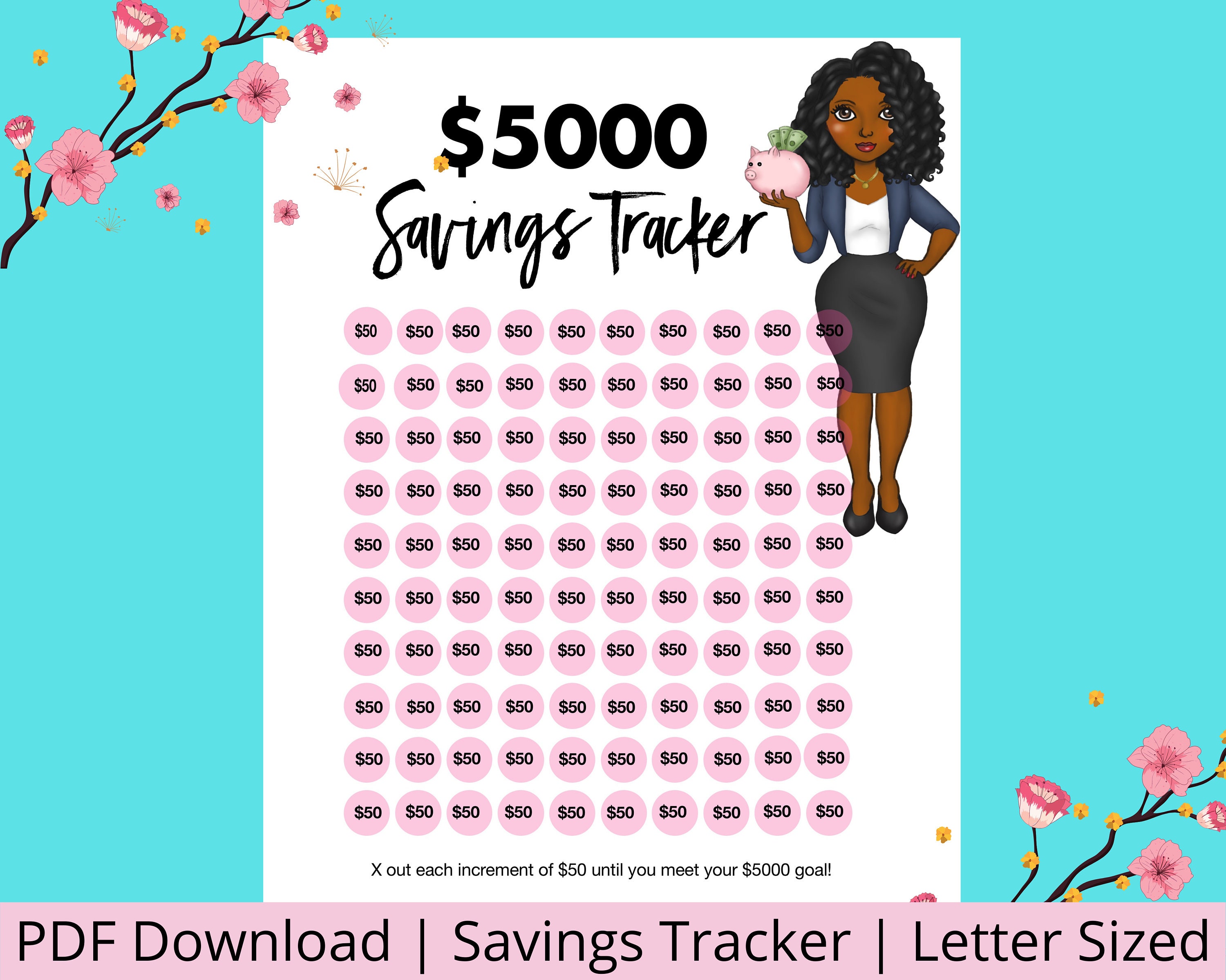 5,000 Dollar Savings Tracker | Budget Planner Printable, Savings ...