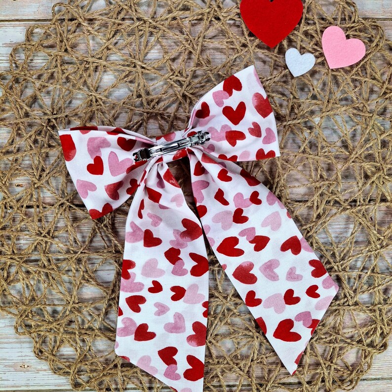 Valentine Heart Hair Bow, Large Cotton Handmade Bow for Girls - Etsy
