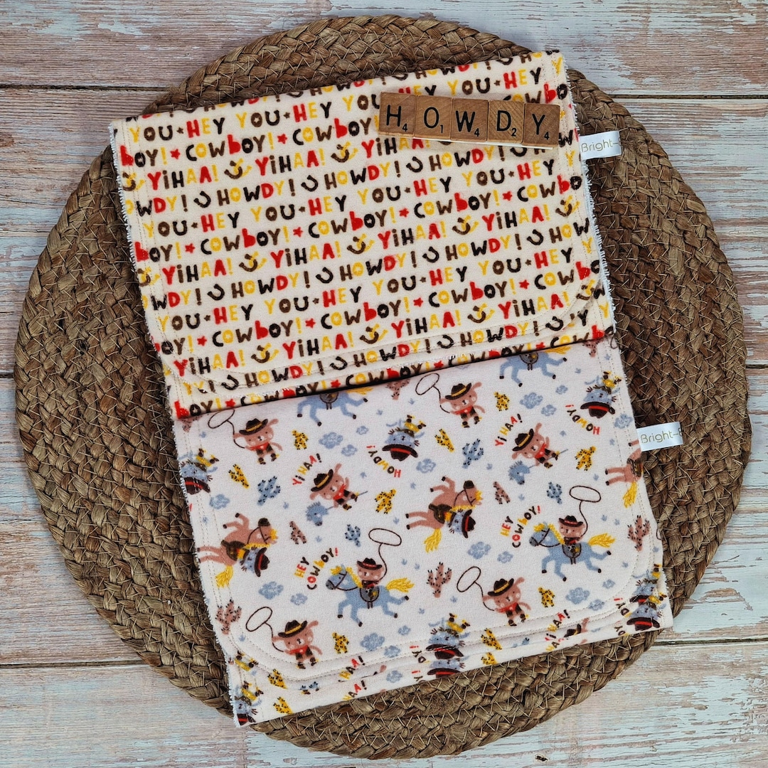 Cowboy Burp Cloth, Wild West Absorbent Flannel Terry Burp Rag, Baby Boy ...