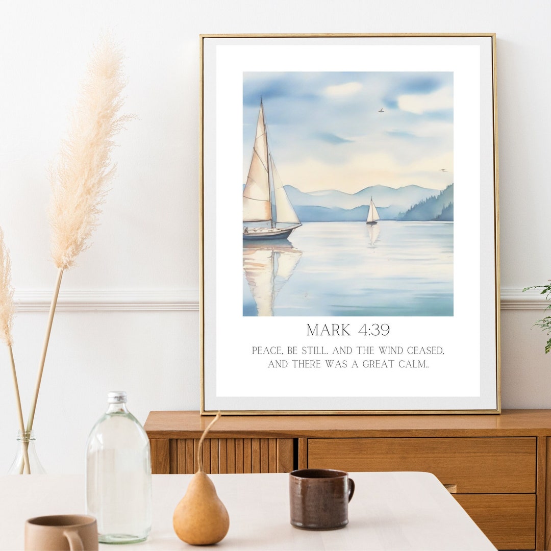 Jesus Bible Verse Mark 4:39 Digital Art Print, Peace Be Still Scripture ...