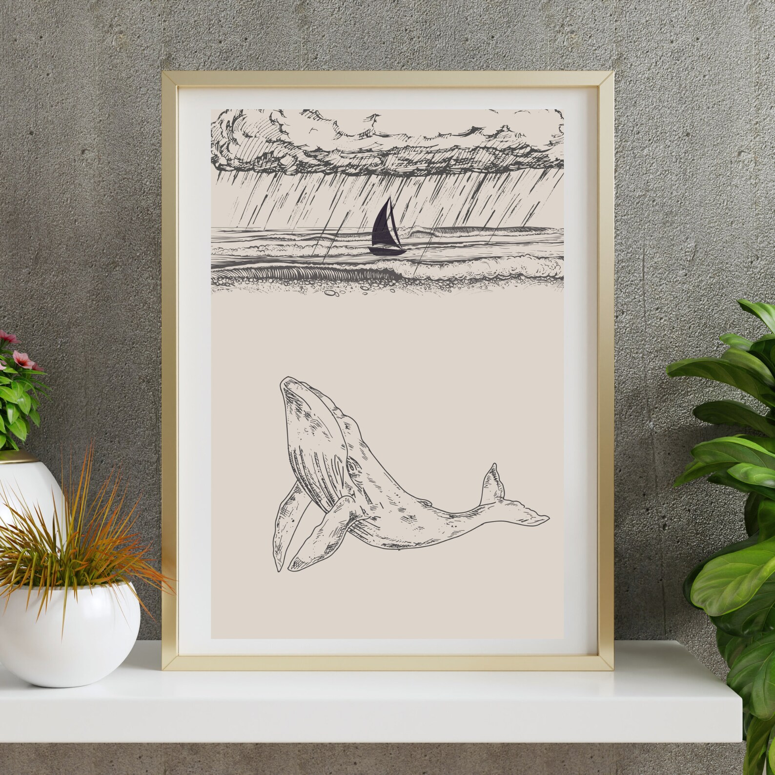 Jonah and the Whale Digital Print Jonah and the Big Fish Sketches Jesus ...