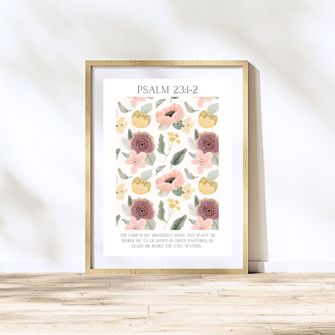 Psalm 23 Floral Pattern Printable Modern Scripture Decor Bible Verse ...