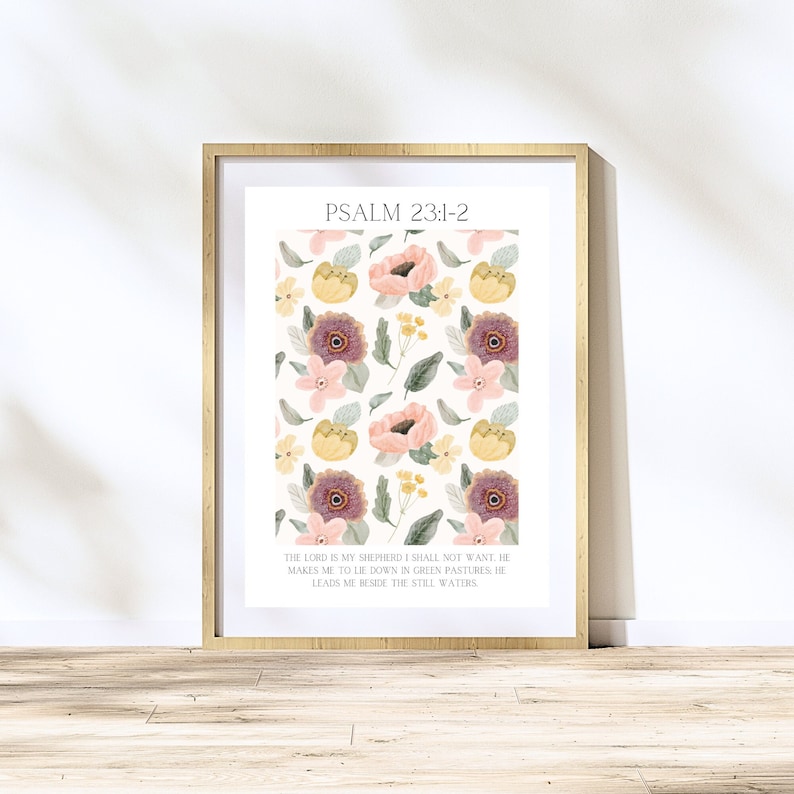 Psalm 23 Floral Pattern Printable Modern Scripture Decor Bible Verse ...