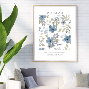 Psalm 23 Floral Pattern Printable Modern Scripture Decor Bible Verse ...