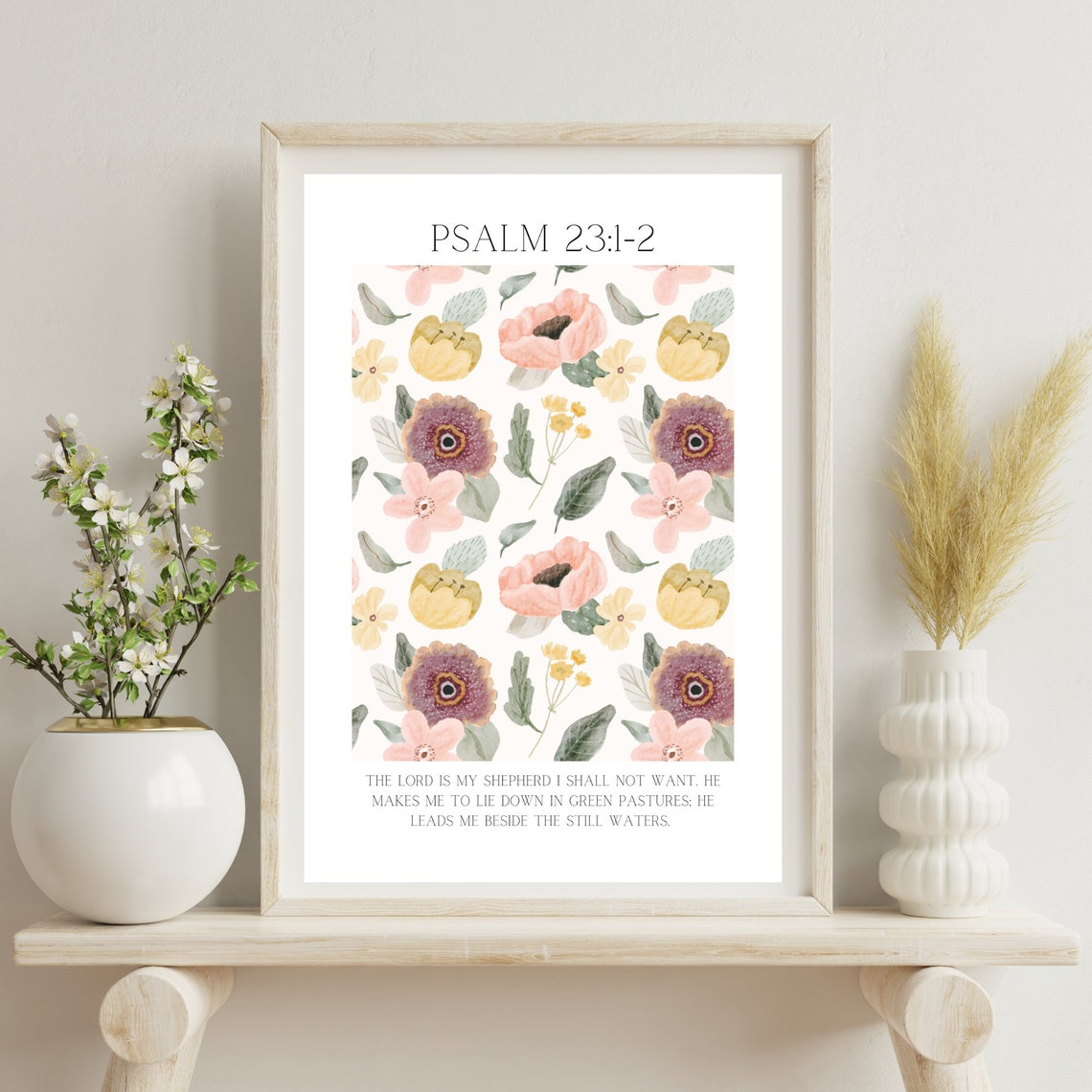 Psalm 23 Floral Pattern Printable Modern Scripture Decor Bible Verse ...