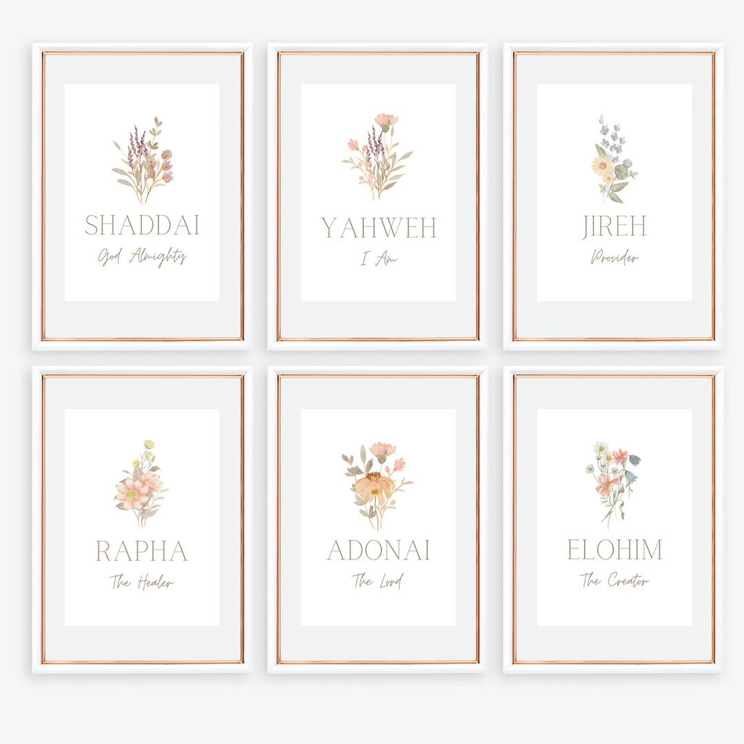 Set of 6 Christian Printable Names of God Digital Wall Art Yahweh Jireh ...