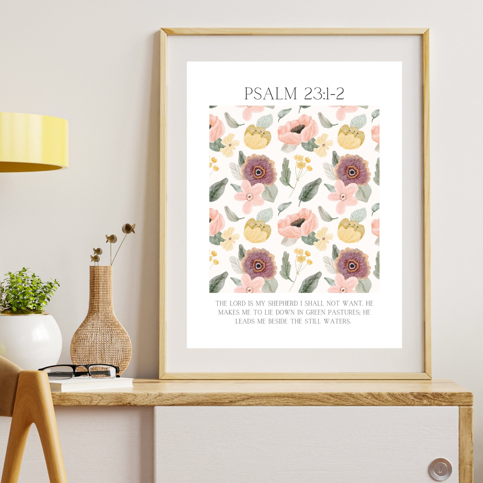Psalm 23 Floral Pattern Printable Modern Scripture Decor Bible Verse ...