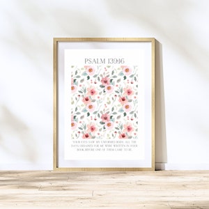 Psalm 139 16 Floral Pattern Printable Modern Scripture Decor Bible ...