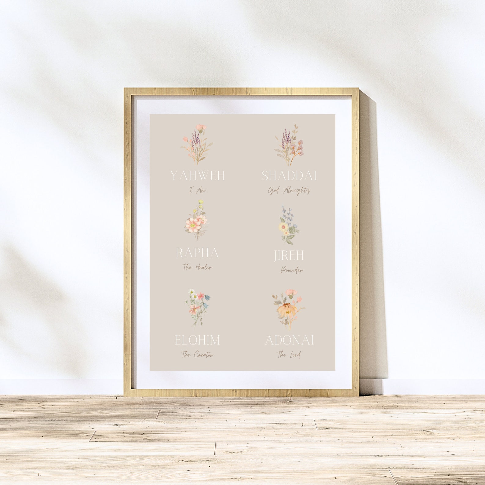 Names of God Printable Wall Art Jehovah Jireh Rapha El Shaddai Elohim ...